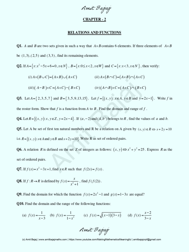 Class Xi Assignment CH 2 Relations and Functions | PDF | Function (Mathematics) | Algebra