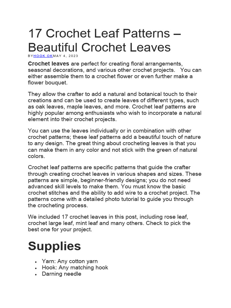 17 Crochet Leaf Patterns-01 | PDF | Crochet | Decorative Arts