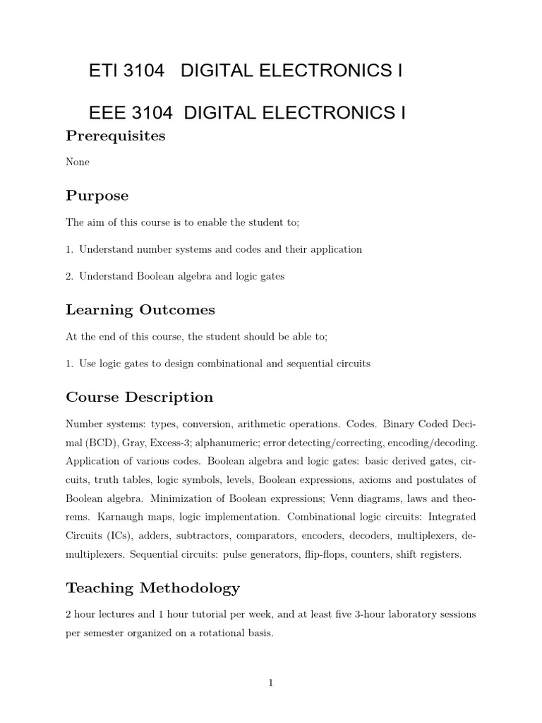 Digital Electronics Course Overview | PDF