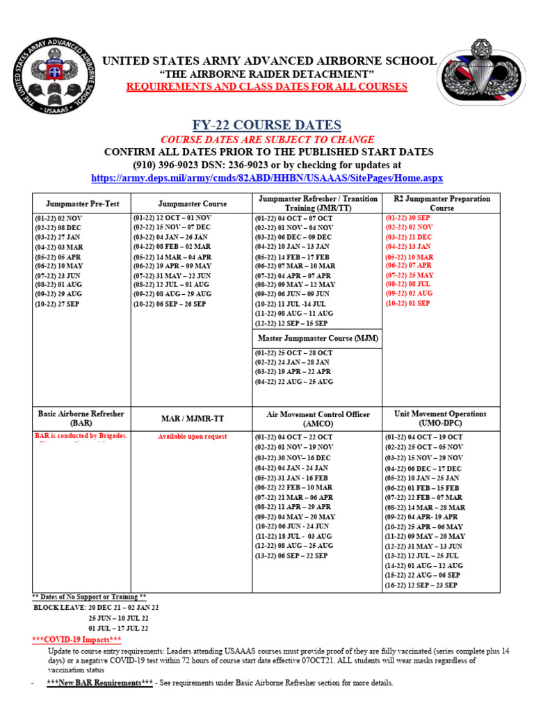 USAAAS - FY22 Course Dates and Requirements CAO 04 NOV 2021 | PDF ...