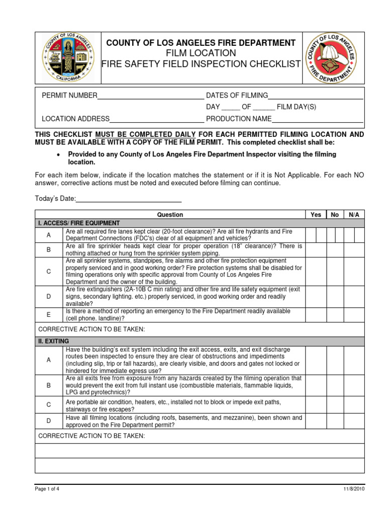 Field-Insp Checklist 11 10 | PDF | Fires | Fire Sprinkler System