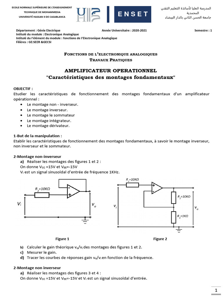 TP Amplificateur Operationnel | PDF | Amplificateur électronique ...