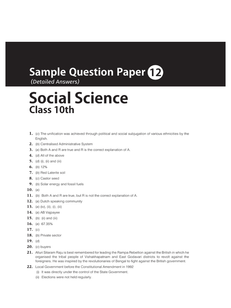 CBSE Social Science 10th Sample Paper 12 | PDF
