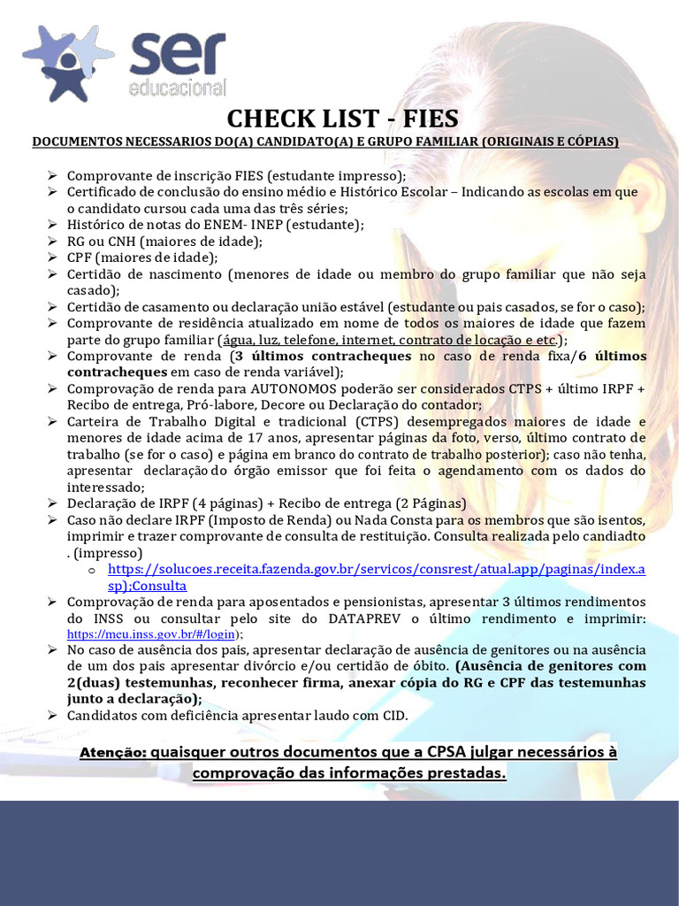 Check List Fies Atualizado.1 | PDF