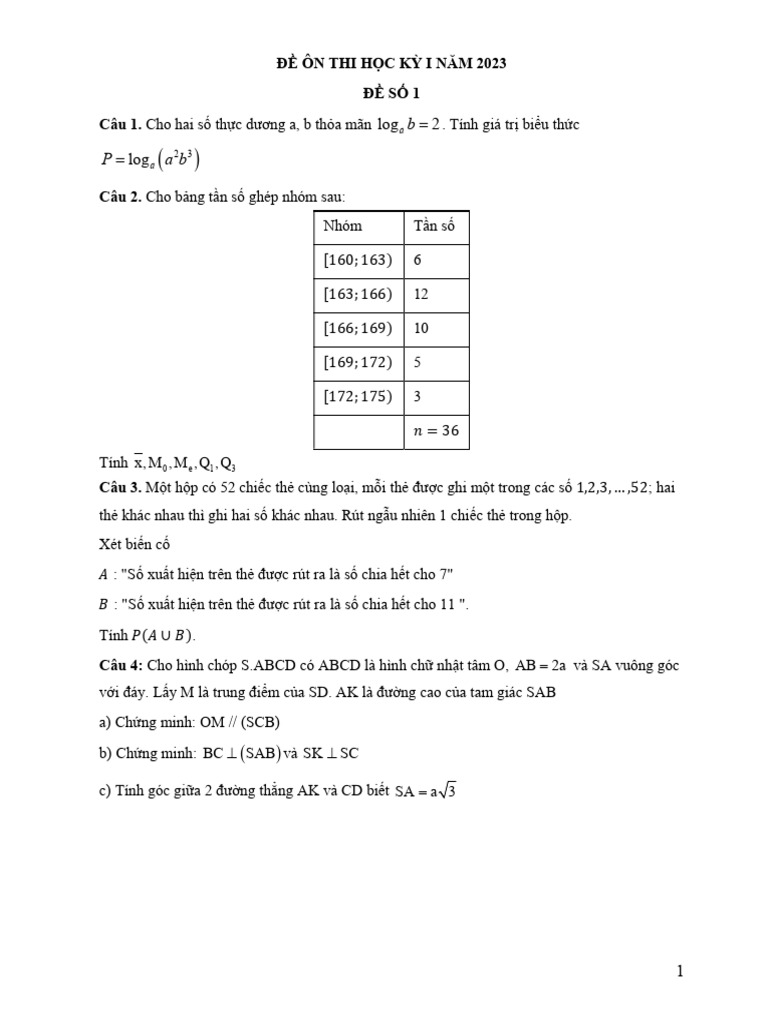 5 ĐỀ MẪU ÔN THI HK1 | PDF