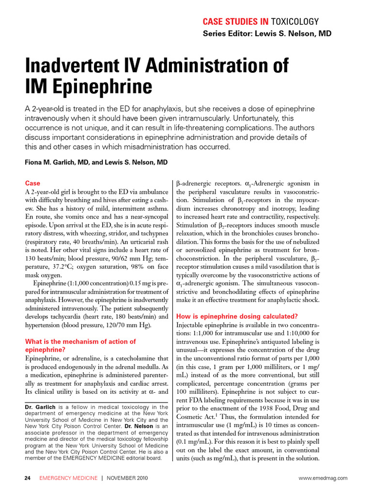 Inadvertent IV Administration of Epi and Not IM | PDF | Vasodilation ...