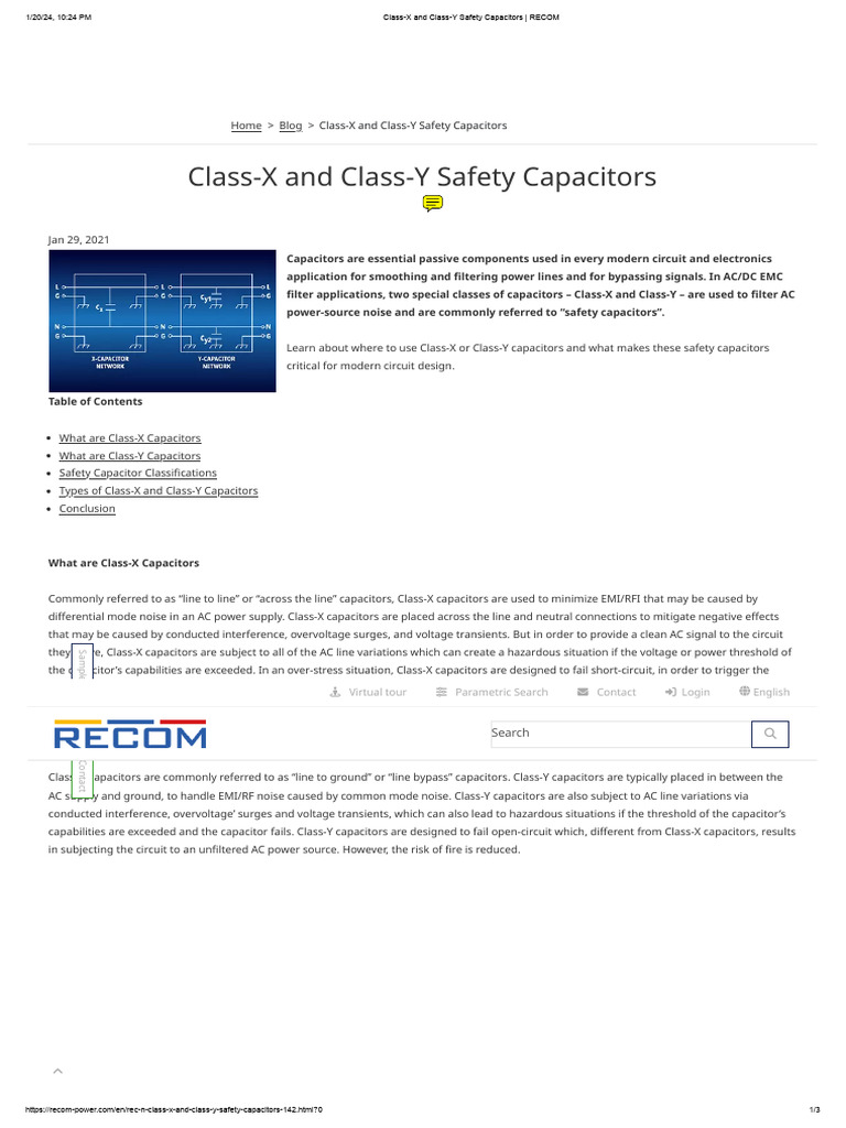Class-X and Class-Y Safety Capacitors - RECOM | PDF | Capacitor | Amplifier