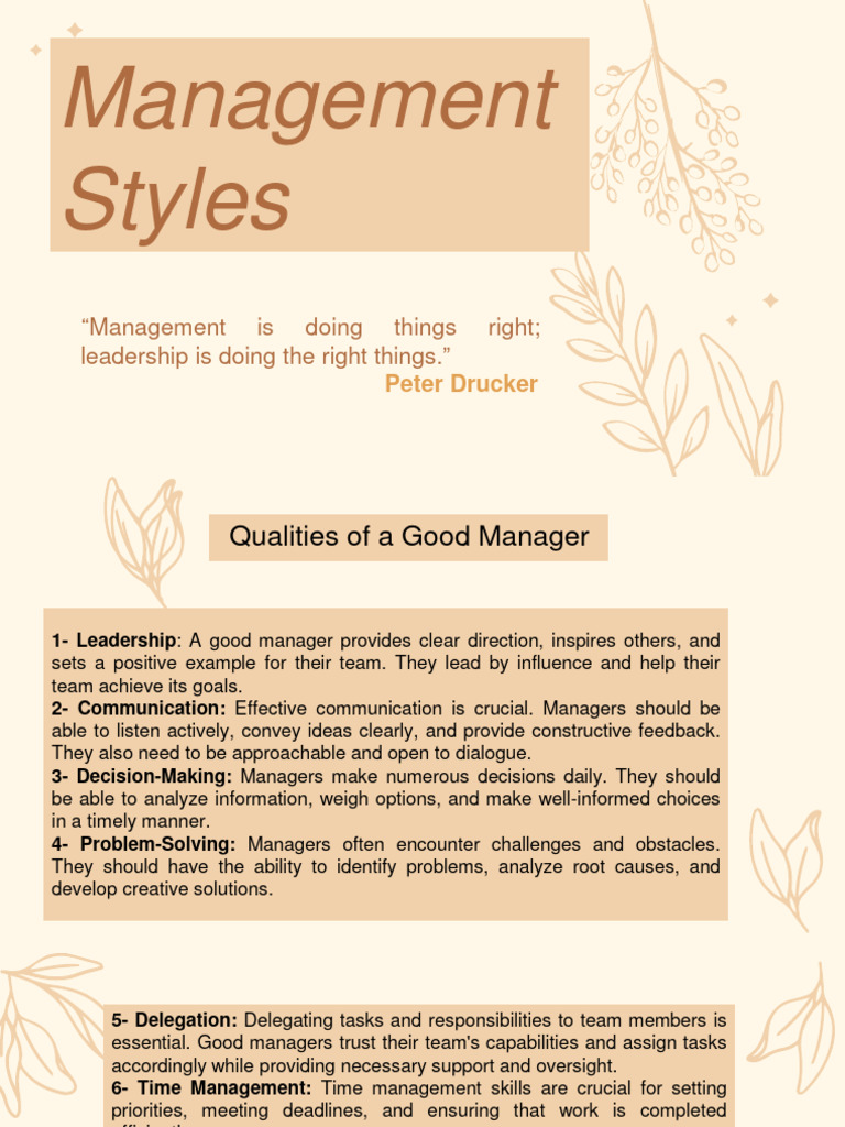 Essential Management Styles and Qualities | PDF | Career & Growth