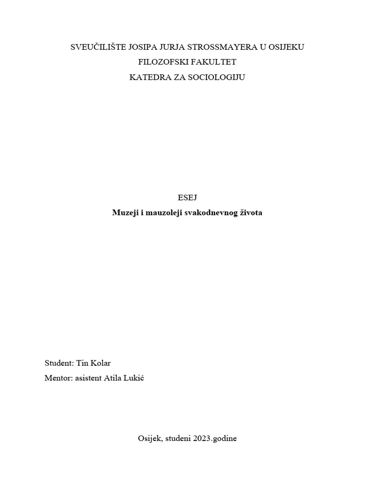 Esej-Muzeji I Mauzoleji-Tin Kolar | PDF