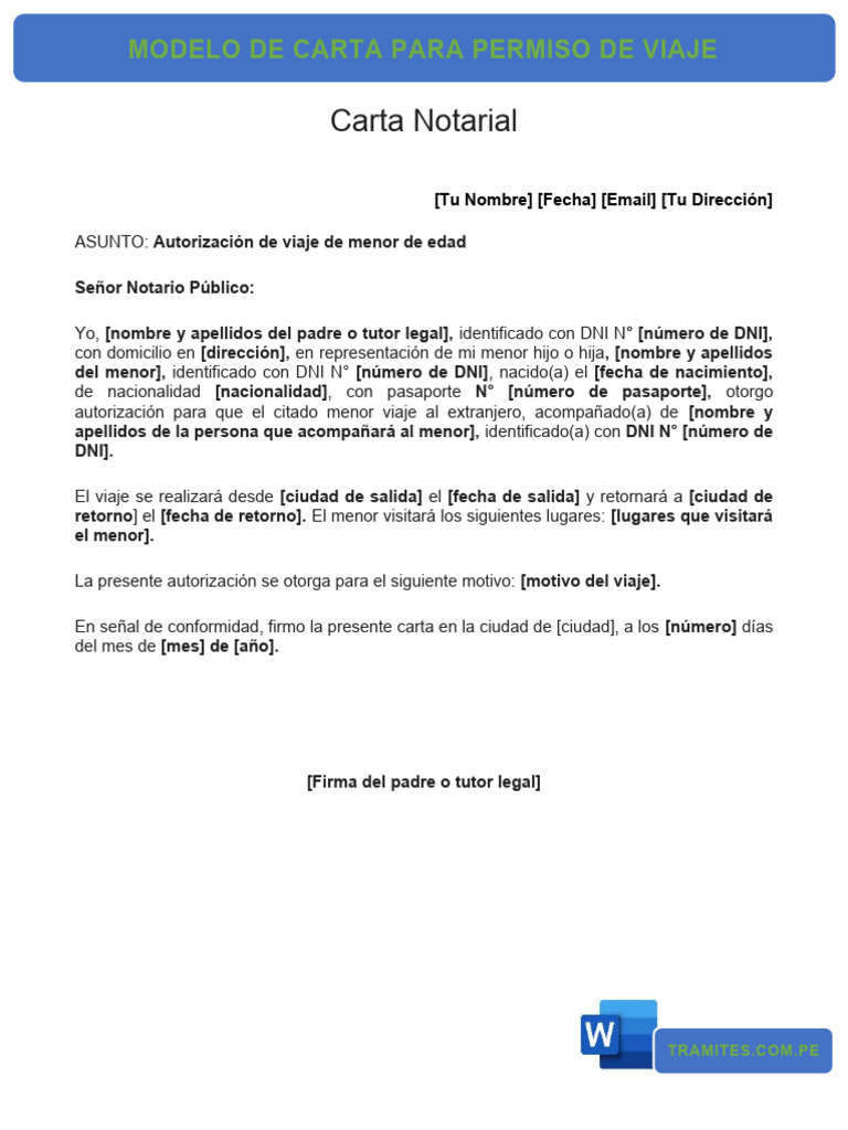 Modelo de Carta para Permiso de Viaje | PDF | Derecho