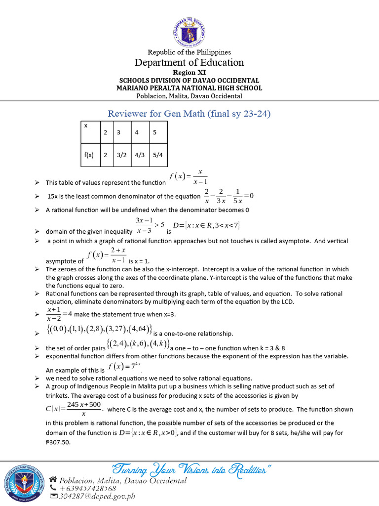 Reviewer Genmath Final | PDF | Function (Mathematics) | Mathematics