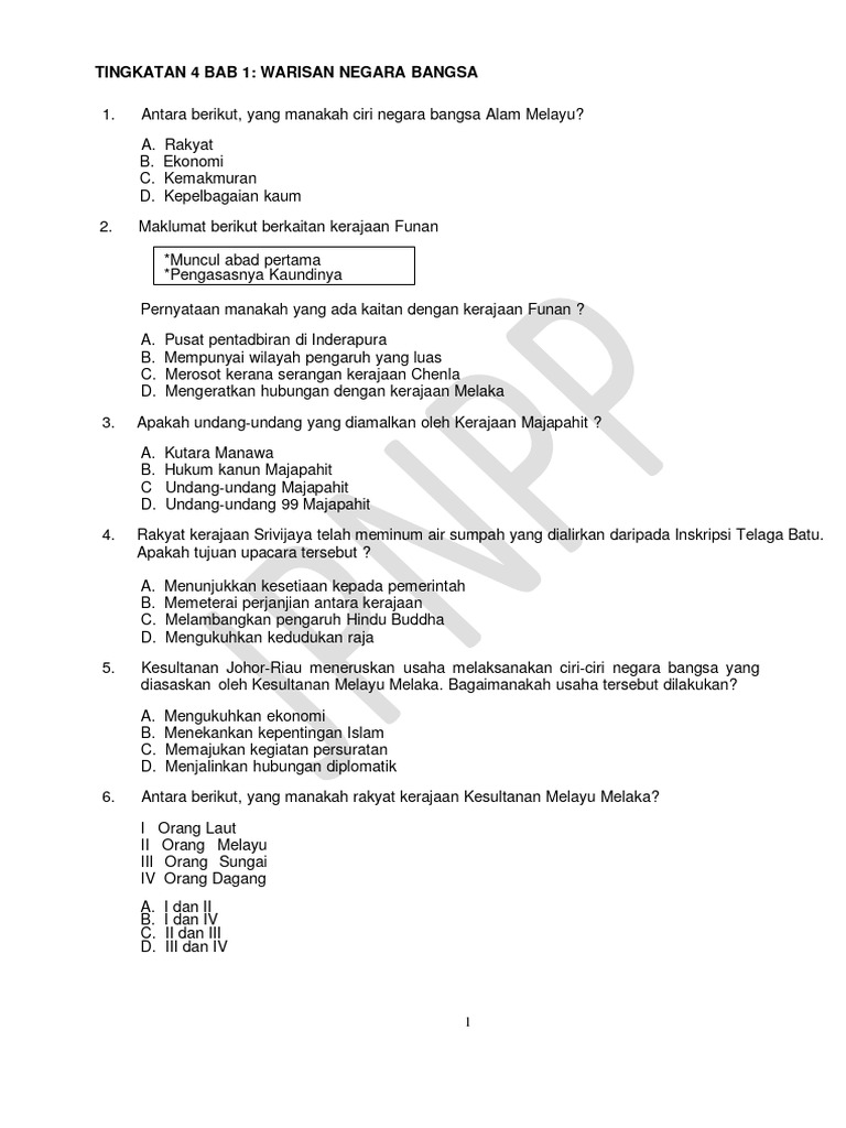 Soalan Objektif Tingkatan 4 | PDF