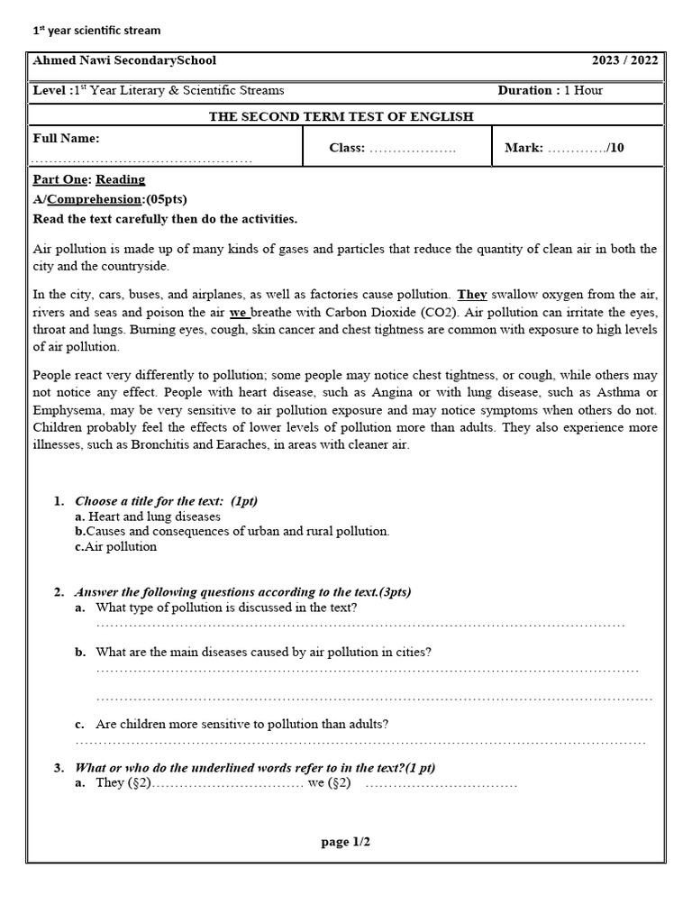 Back To Nature (Tests & Exams) | PDF | Air Pollution | Cough