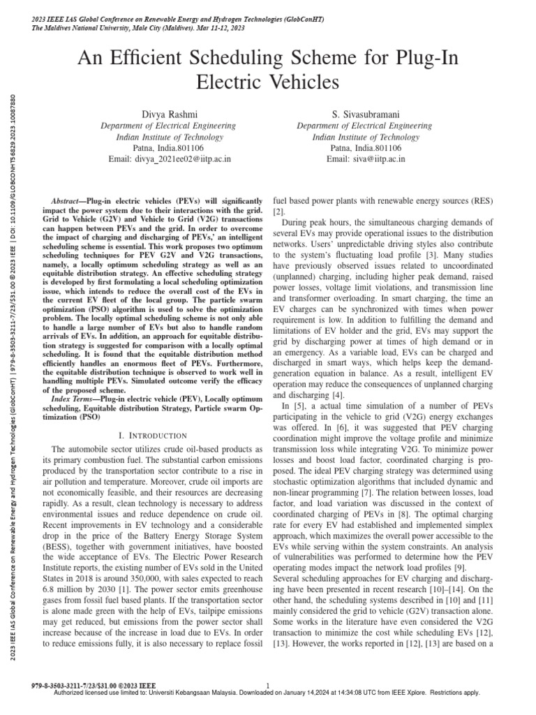 An Efficient Scheduling Scheme For Plug-In Electric Vehicles | PDF | Electric Vehicle ...