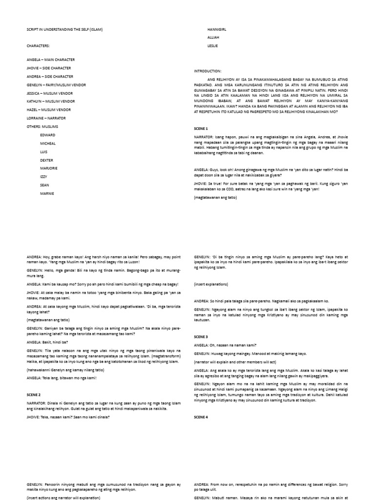 Script in Understanding The Self | PDF