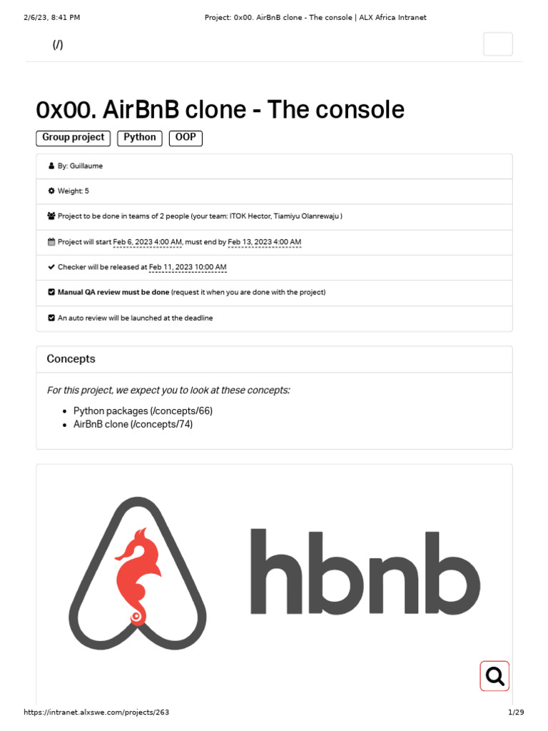 Project - 0x00. AirBnB Clone - The Console - ALX Africa Intranet | PDF | Python (Programming ...