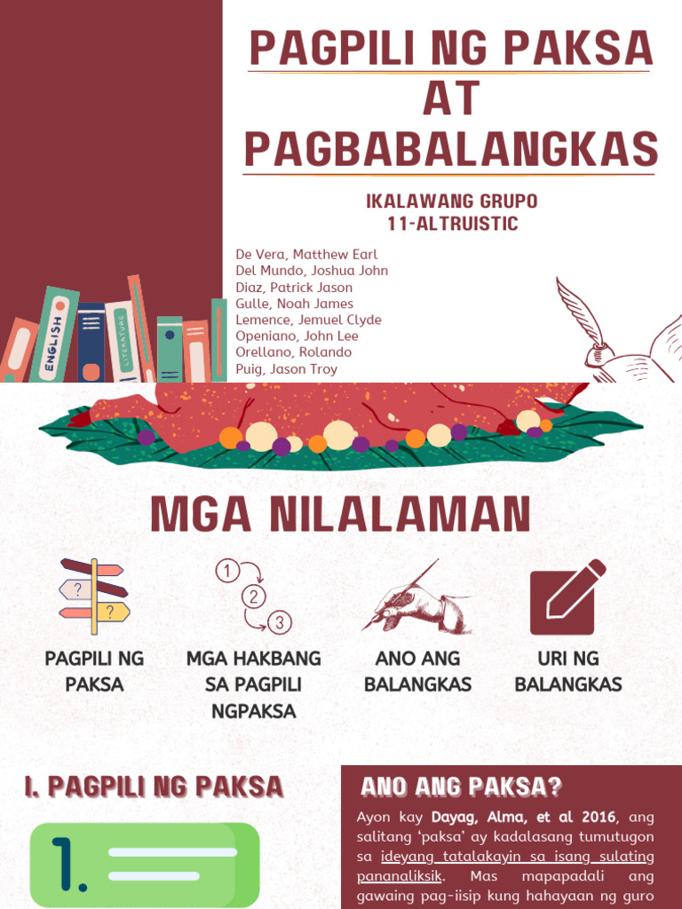 Group 2 PagpiliI NG Paksa at Pagbabalangkas | PDF Group 2 PagpiliI NG Paksa at Pagbabalangkas | PDF