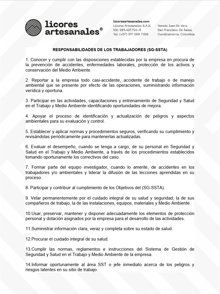 RESPONSABILIDADES DE LOS TRABAJADORES | PDF | Seguridad y salud ...
