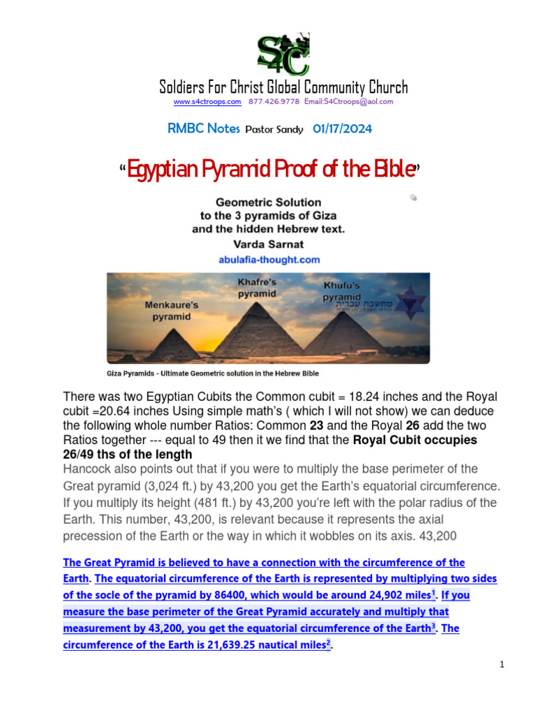 Pyramid Giza Bible Study Jan 17th 2024 BN | Download Free PDF | Earth ...