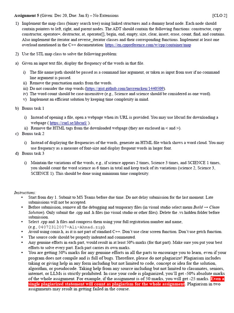 Assignment 5 (Given: Dec 20, Due: Jan 8) - No Extensions | PDF | Computer File | Computer Science