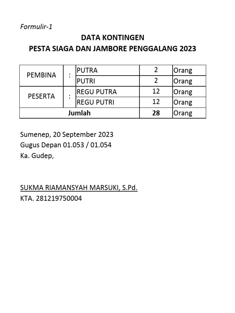 Formulir Pramuka Kemah 2023 | PDF