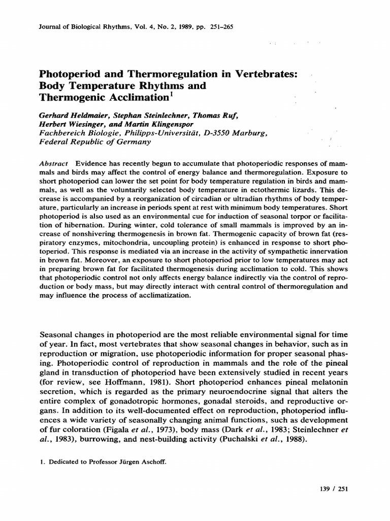 Heldmaier Et Al 1989 Photoperiod and Thermoregulation in Vertebrates ...