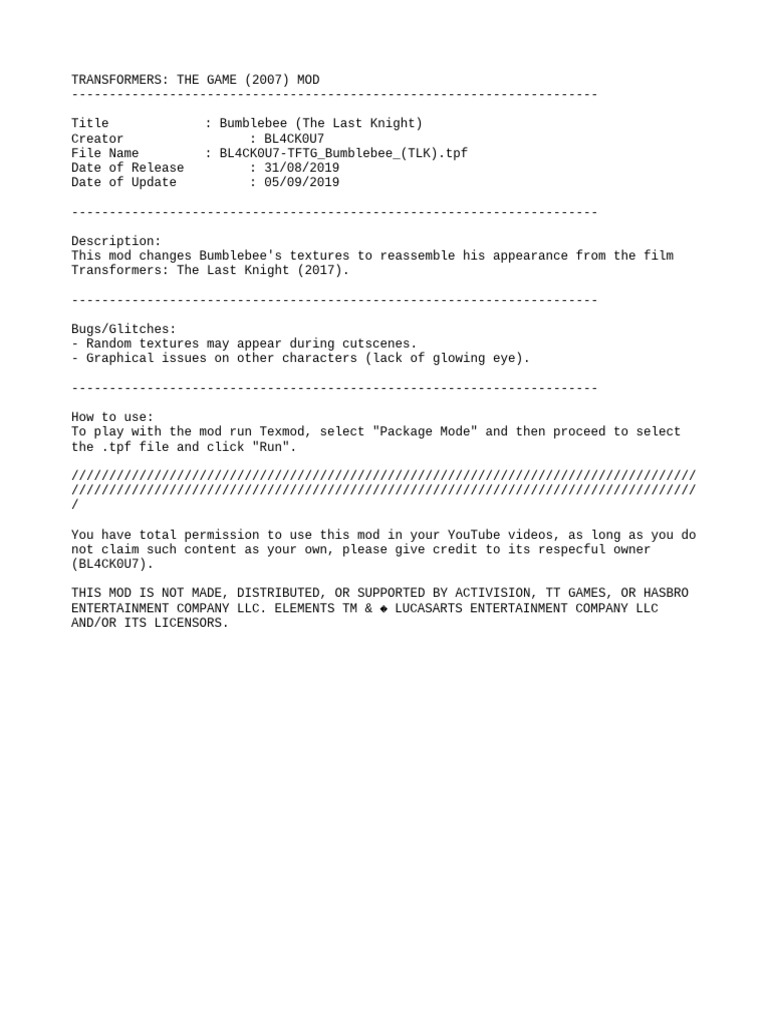 BL4CK0U7-TFTG Bumblebee (TLK) | PDF