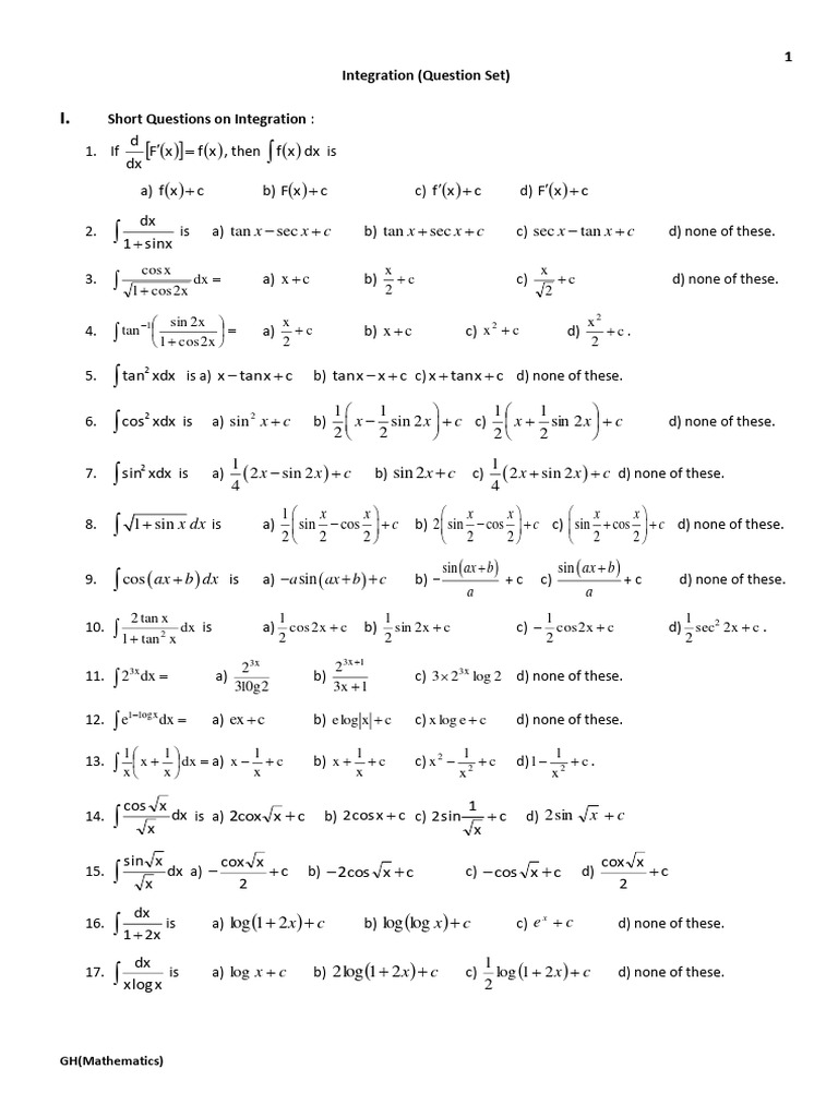 Integration (Question Set) | PDF | Geometric Measurement