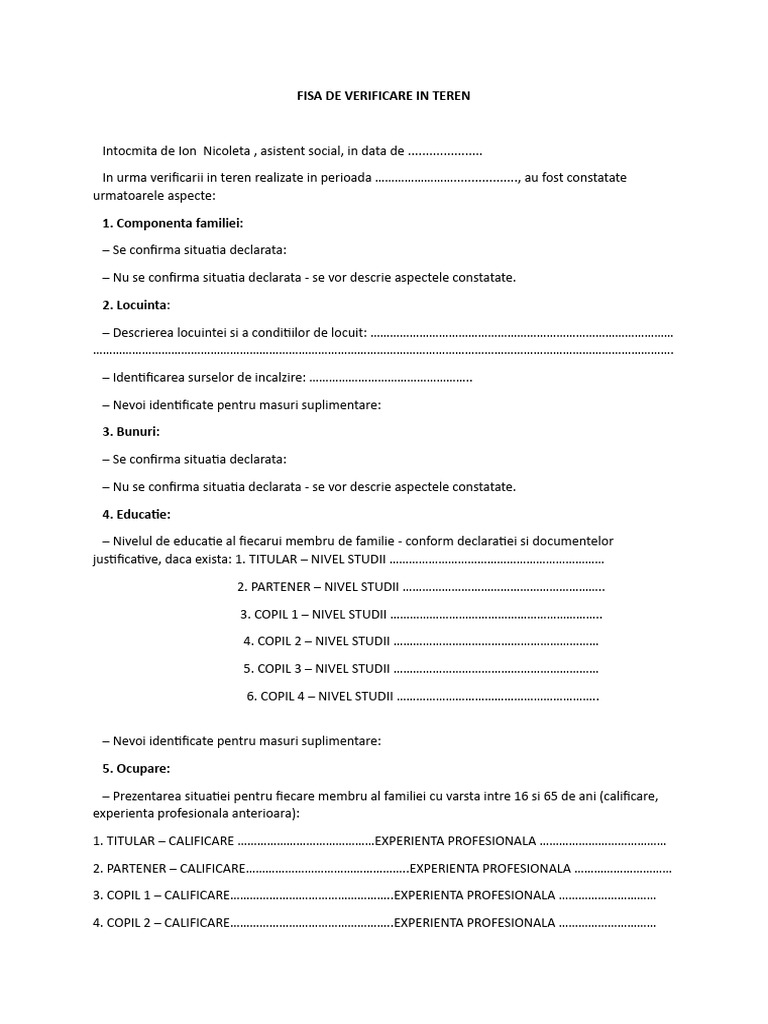 Fisa de Verificare in Teren (3) | PDF