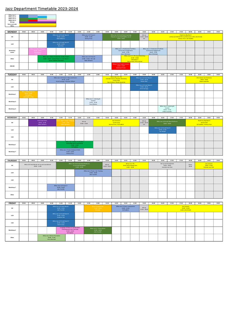 Jazz Department Timetable 2023-24 | PDF | African American Music | Jazz