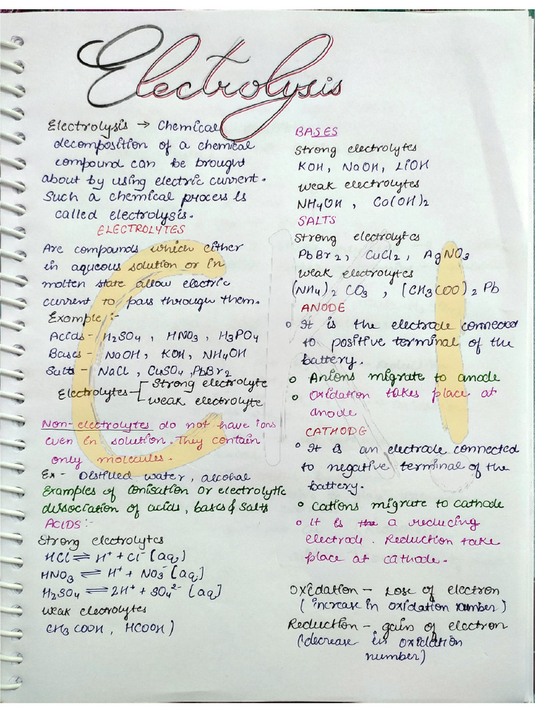 Electrolysis Handwritten Notes | PDF
