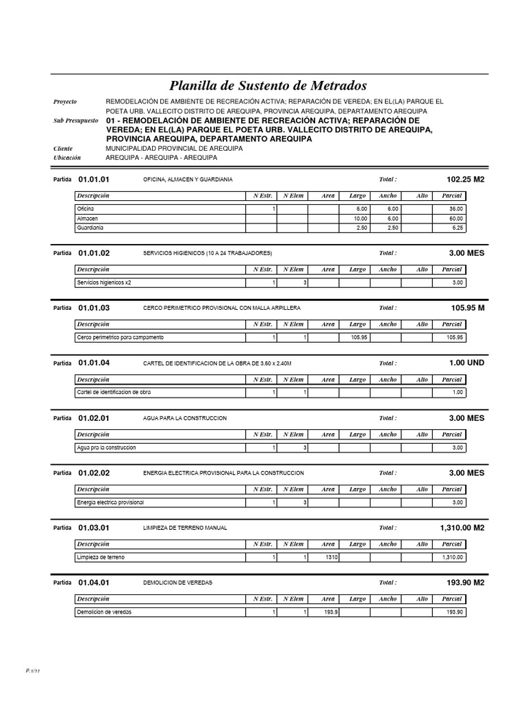 Remodelación Parque El Poeta Arequipa | PDF | Materiales