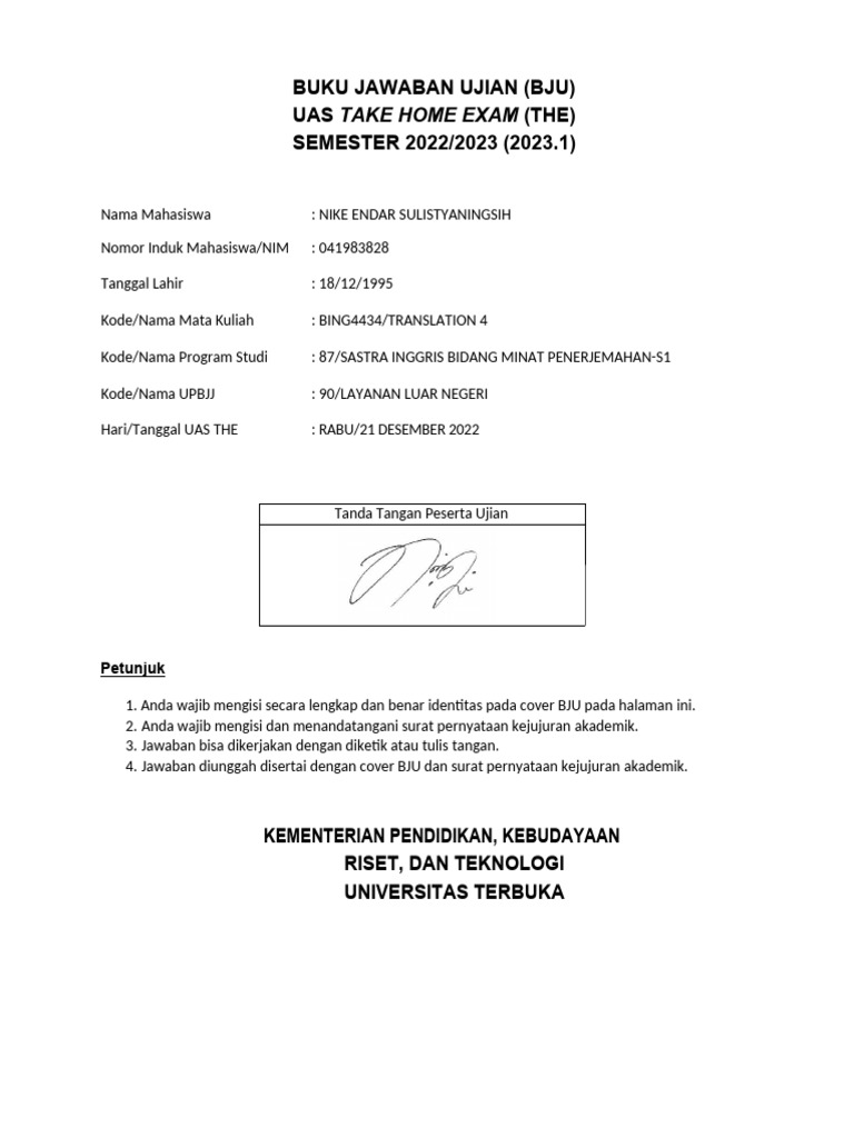 Contoh Pengisian BJU | PDF | Seni | Sains & Matematika