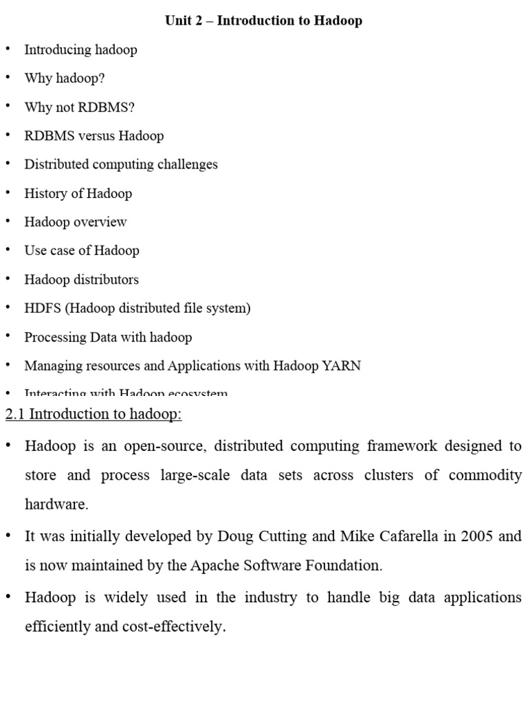 Unit 2 - Intro To Hadoop | PDF Unit 2 - Intro To Hadoop | PDF