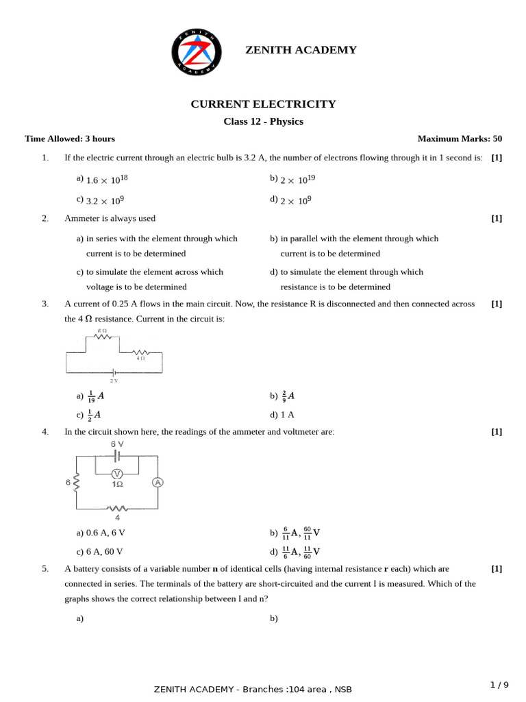 Class 12 Physics: Current Electricity | PDF | Series And Parallel Circuits | Electrical ...