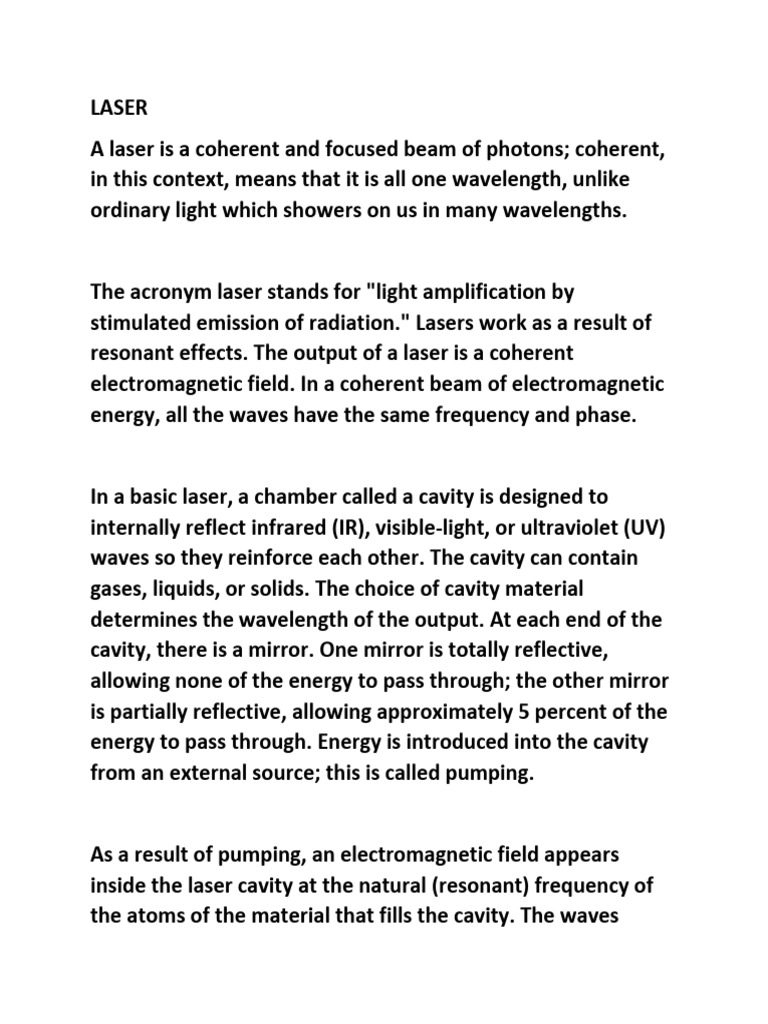 LASER | PDF | Laser | Electromagnetic Radiation