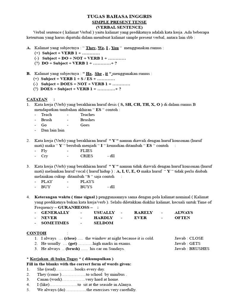 Materi Dan Tugas Bahasa Inggris Simple Present | PDF
