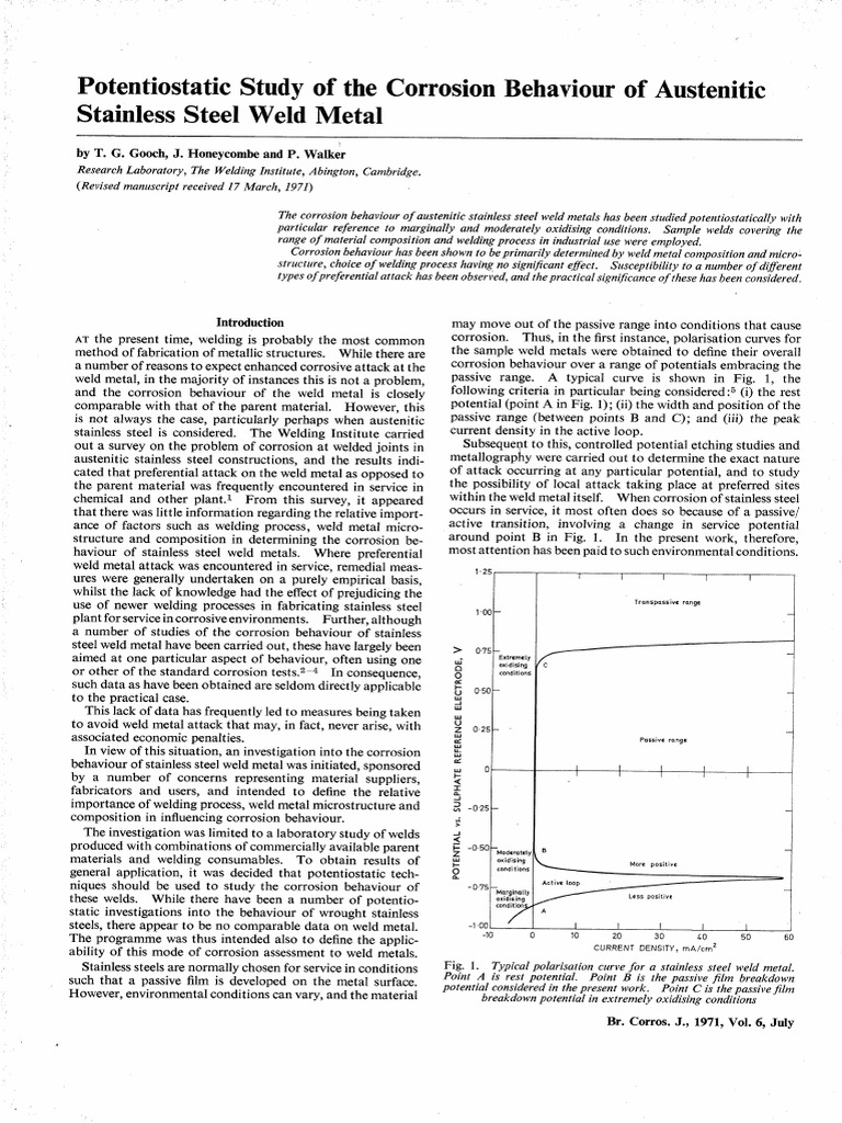 Gooch Et Al 1971 Potentiostatic Study of The Corrosion Behaviour of Austenitic Stainless Steel ...