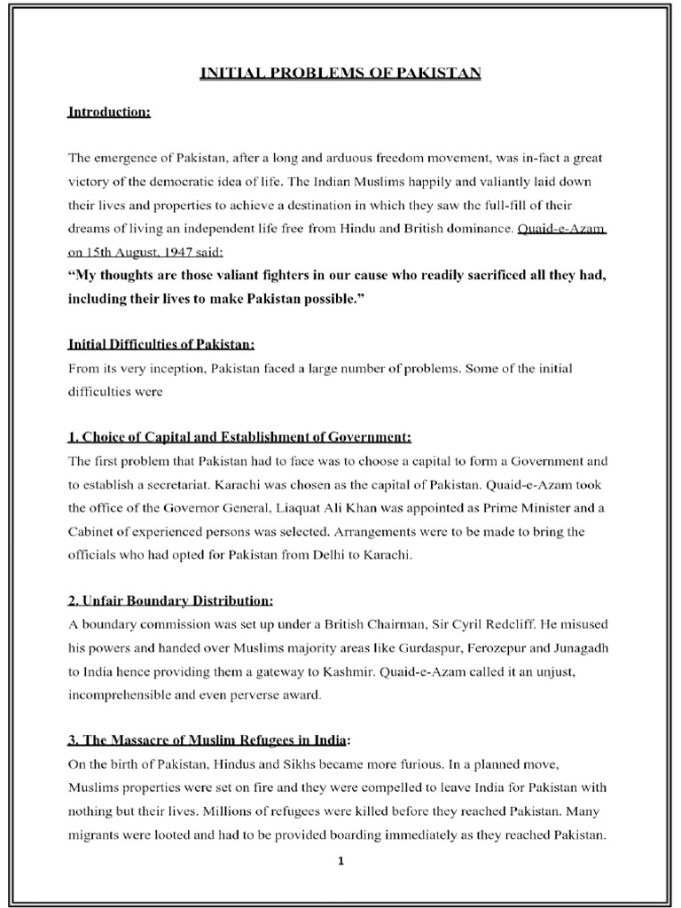 Earlyproblemsof Pakistan | PDF