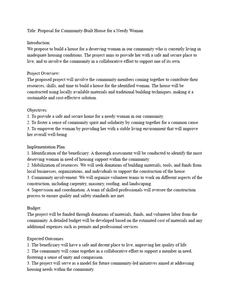 Community Housing Proposal for Needy Woman | PDF | Sustainability ...