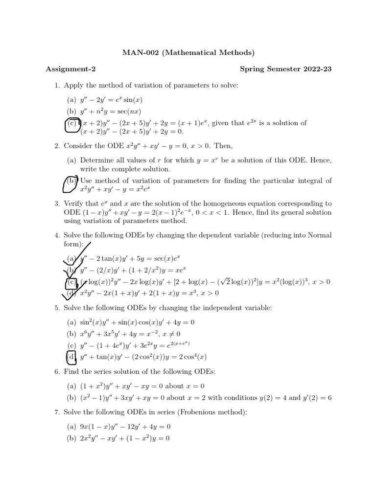 Assignment 2 | PDF | Ordinary Differential Equation | Mathematical Objects