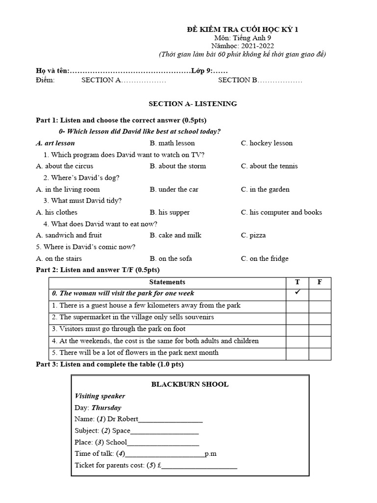 DE KIEM TRA CUOI HK1 - đề 3 | PDF | Cost Of Living | Cave