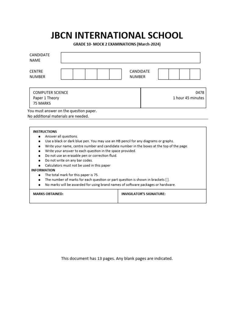 Computer Science Paper 1 Pdf Computer Science Computing
