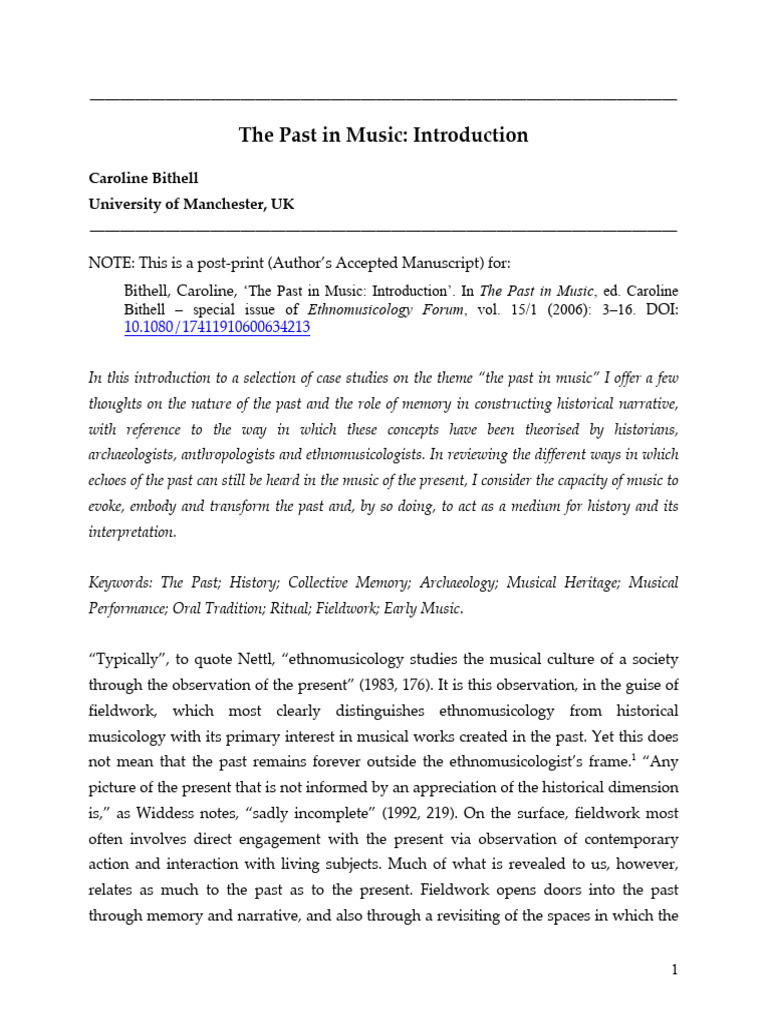 The Past in Music Introduction | PDF | Memory | Field Research