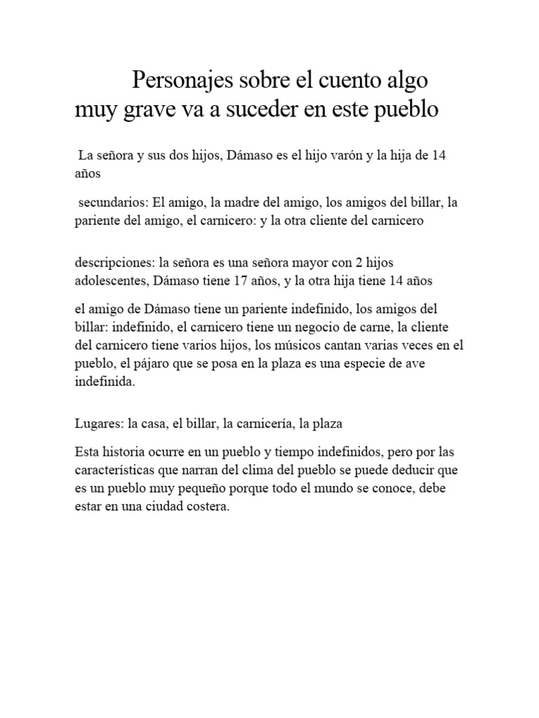 Personajes Sobre El Cuento Algo Muy Grave Va A Suceder en Este Pueblo ...