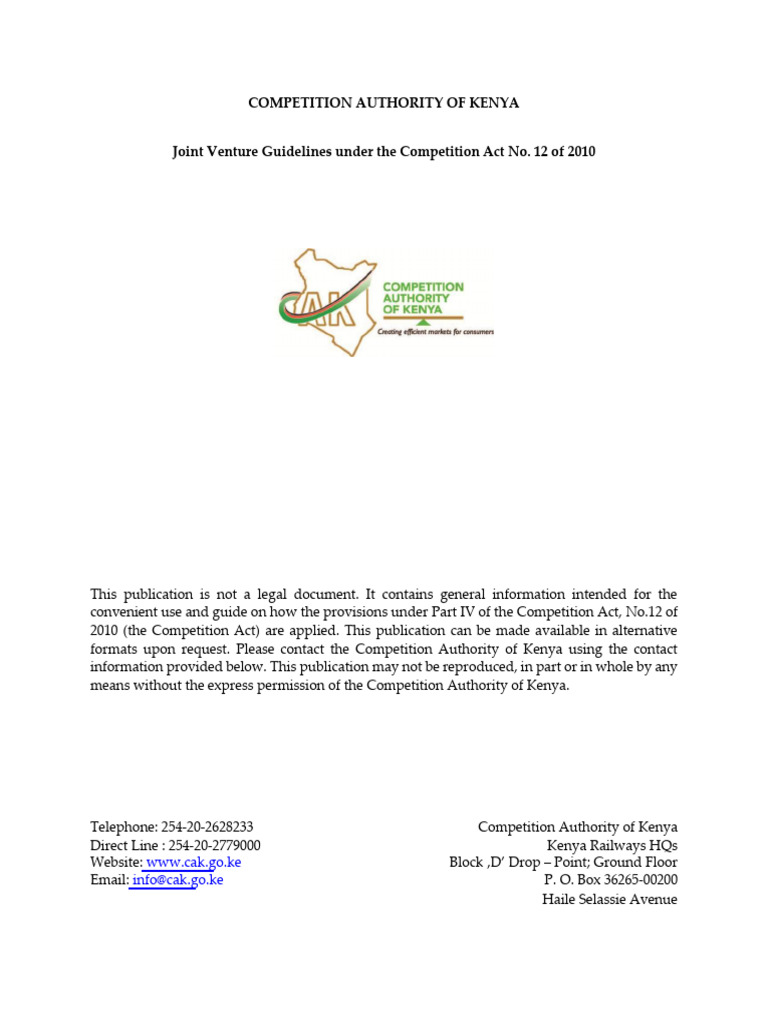 Draft Joint Venture Guidelines Under the Competition Act No 12 of 2010 ... Draft Joint Venture Guidelines Under the Competition Act No 12 of 2010 ...