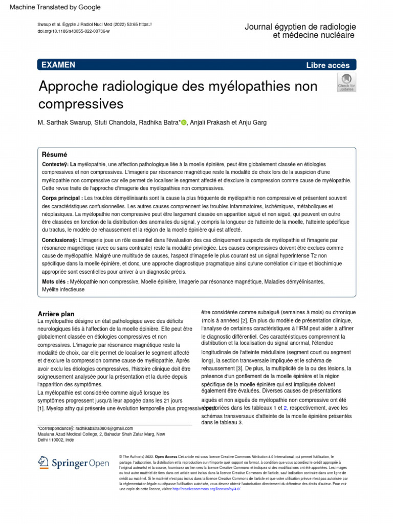 Imagerie des myélopathies non compressives | PDF | Sclérose en plaques ...