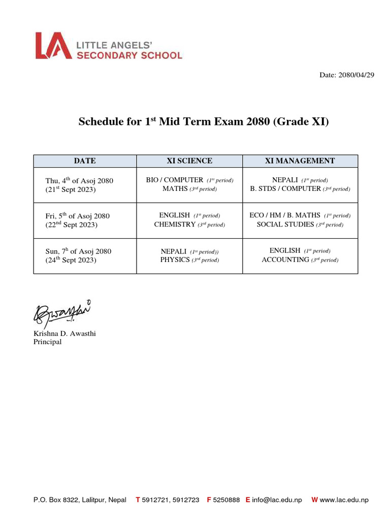 Class 11 Mid Term Exam Schedule 2080 | PDF | Science & Mathematics ...