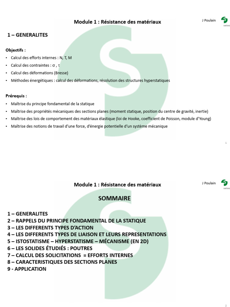 C01 Efforts Internes Poutres | PDF | Résistance des matériaux | Science des matériaux