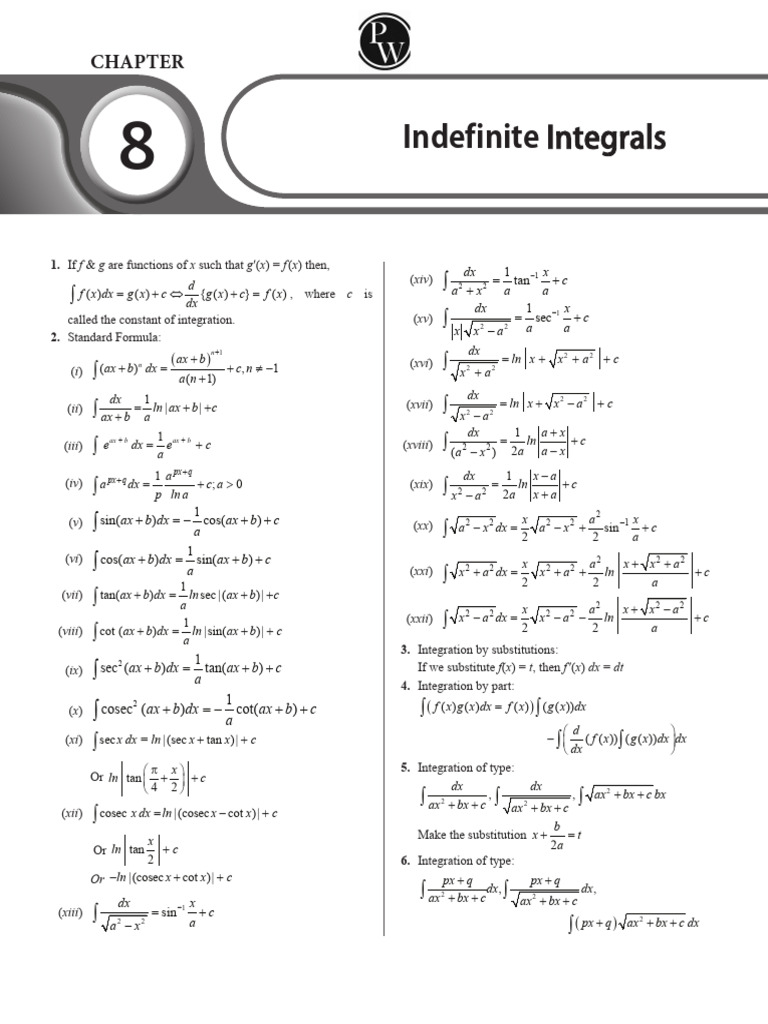 Integrals - Short Notes - Vijeta Series Class-12th | PDF
